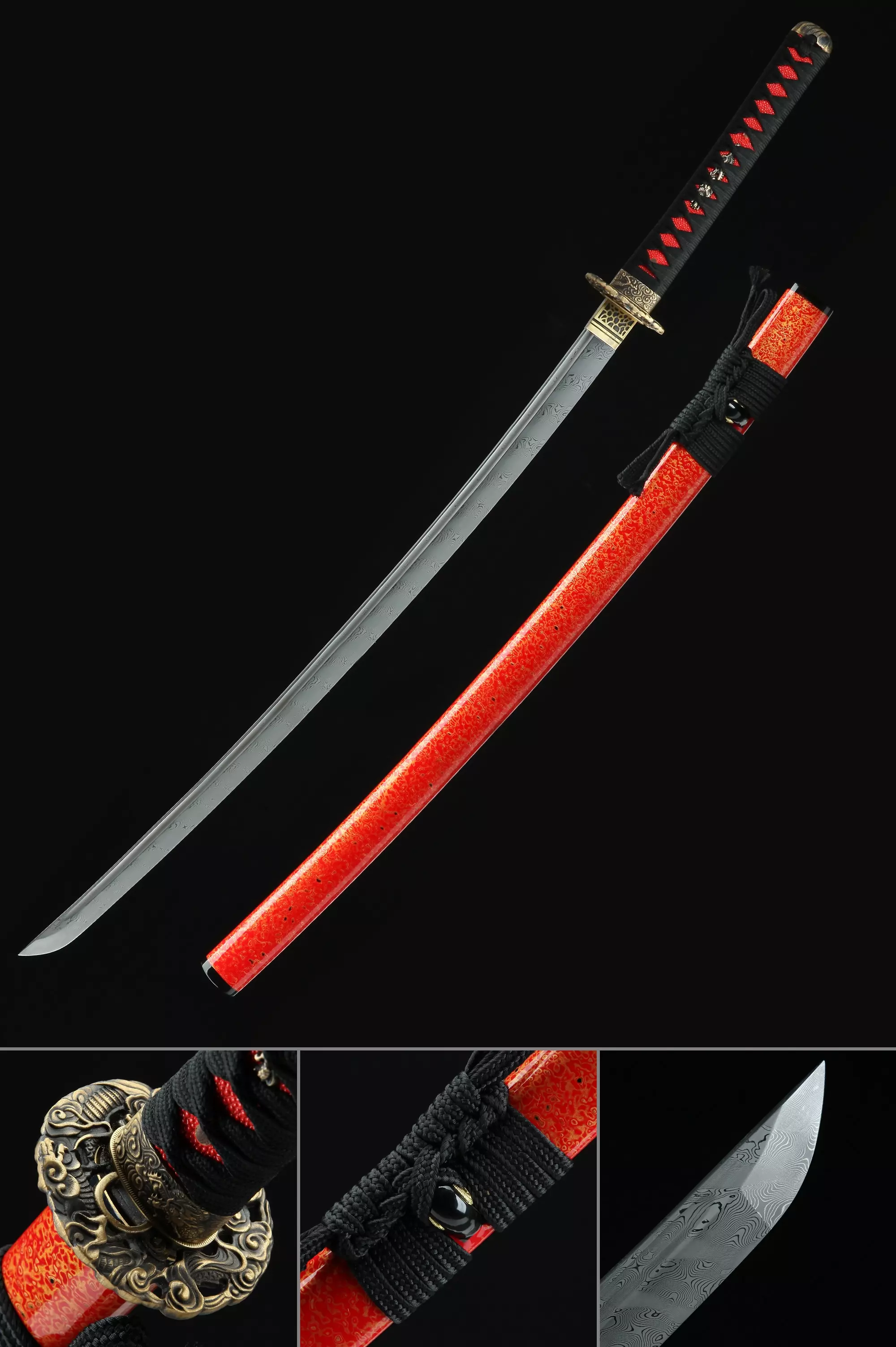 Katana Rouge | Acier à Motif D'épée De Samouraï Japonais Fait à La Main ...
