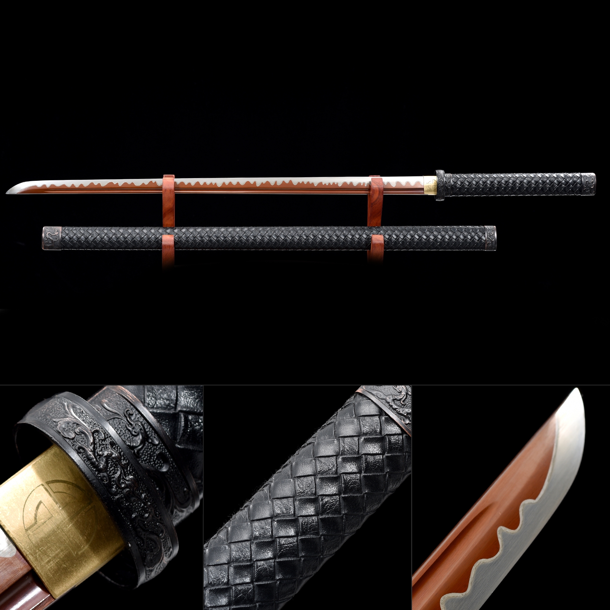 Handmade High Manganese Steel Red Blade Full Tang Japanese Ninjato ...