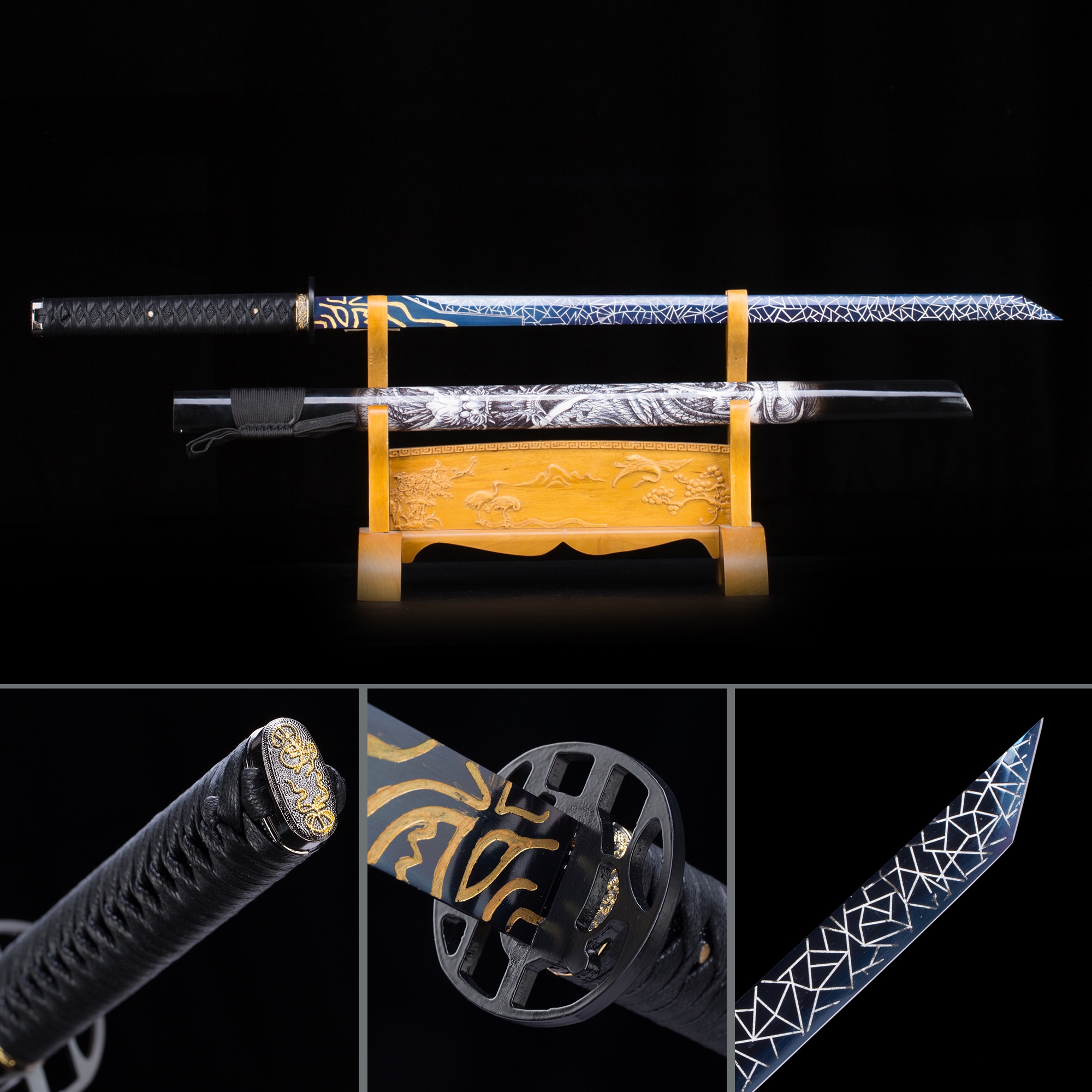 High Manganese Steel Blue Straight Blade Chokuto Japanese Ninjato Ninja ...