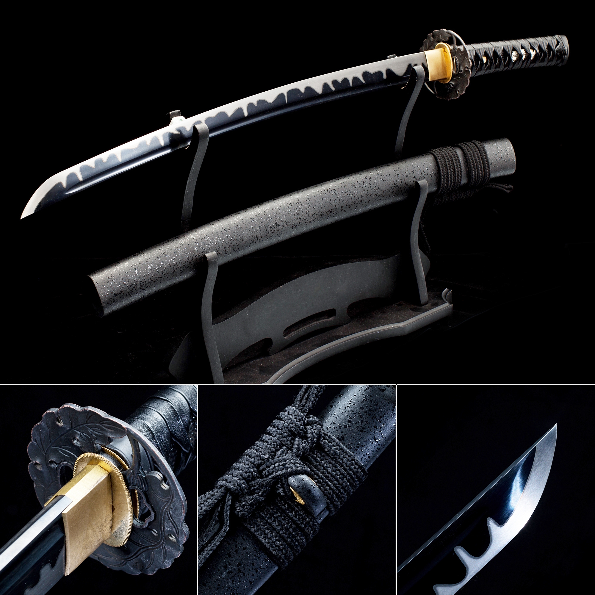 Handmade High Manganese Steel Black Blade Sharpening Japanese Wakizashi ...