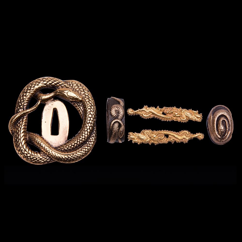 Serpent D'or Fait à La Main Tsuba Véritable épée Japonaise Katana ...