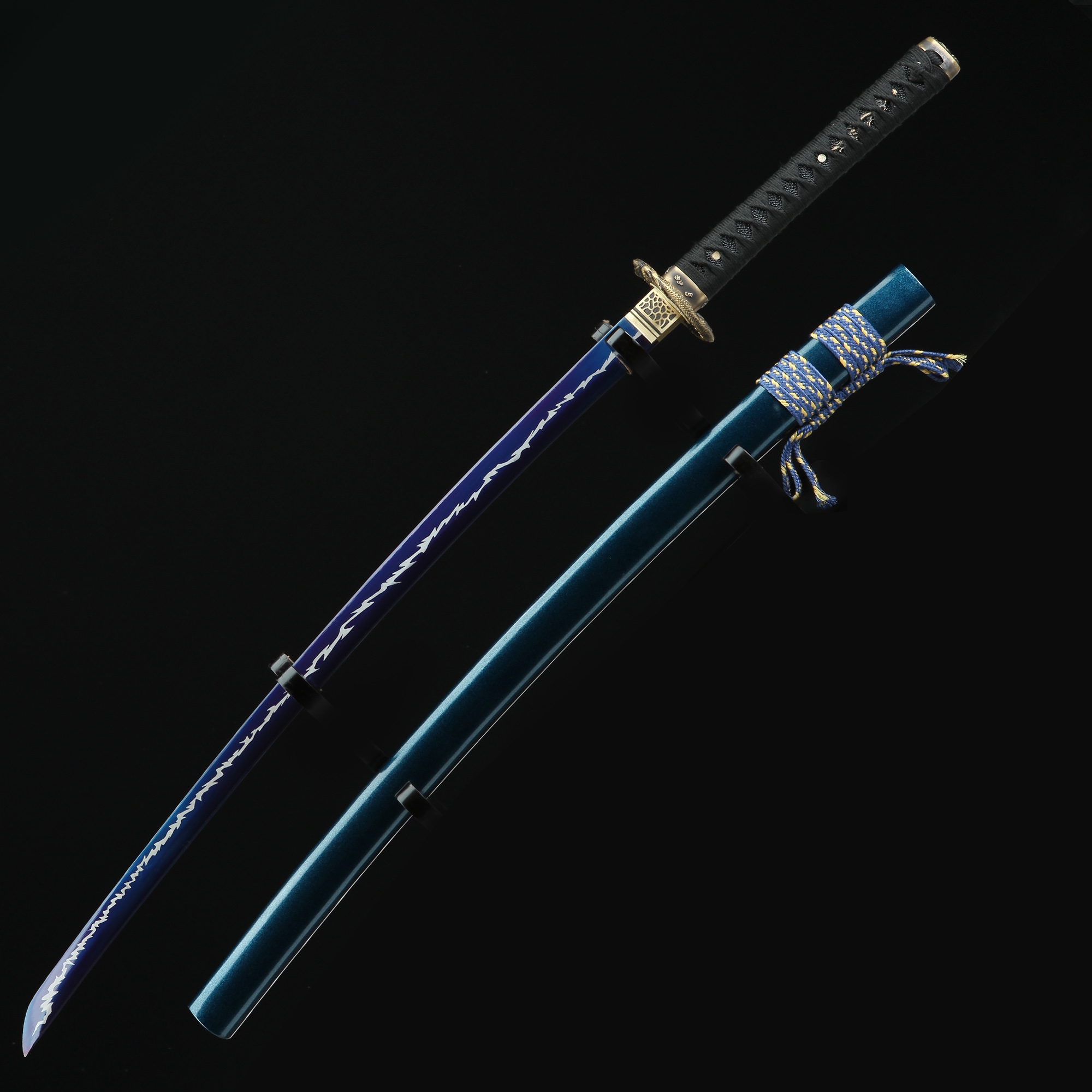 Handmade Spring Steel Blue Blade Real Japanese Katana Samurai Sword ...