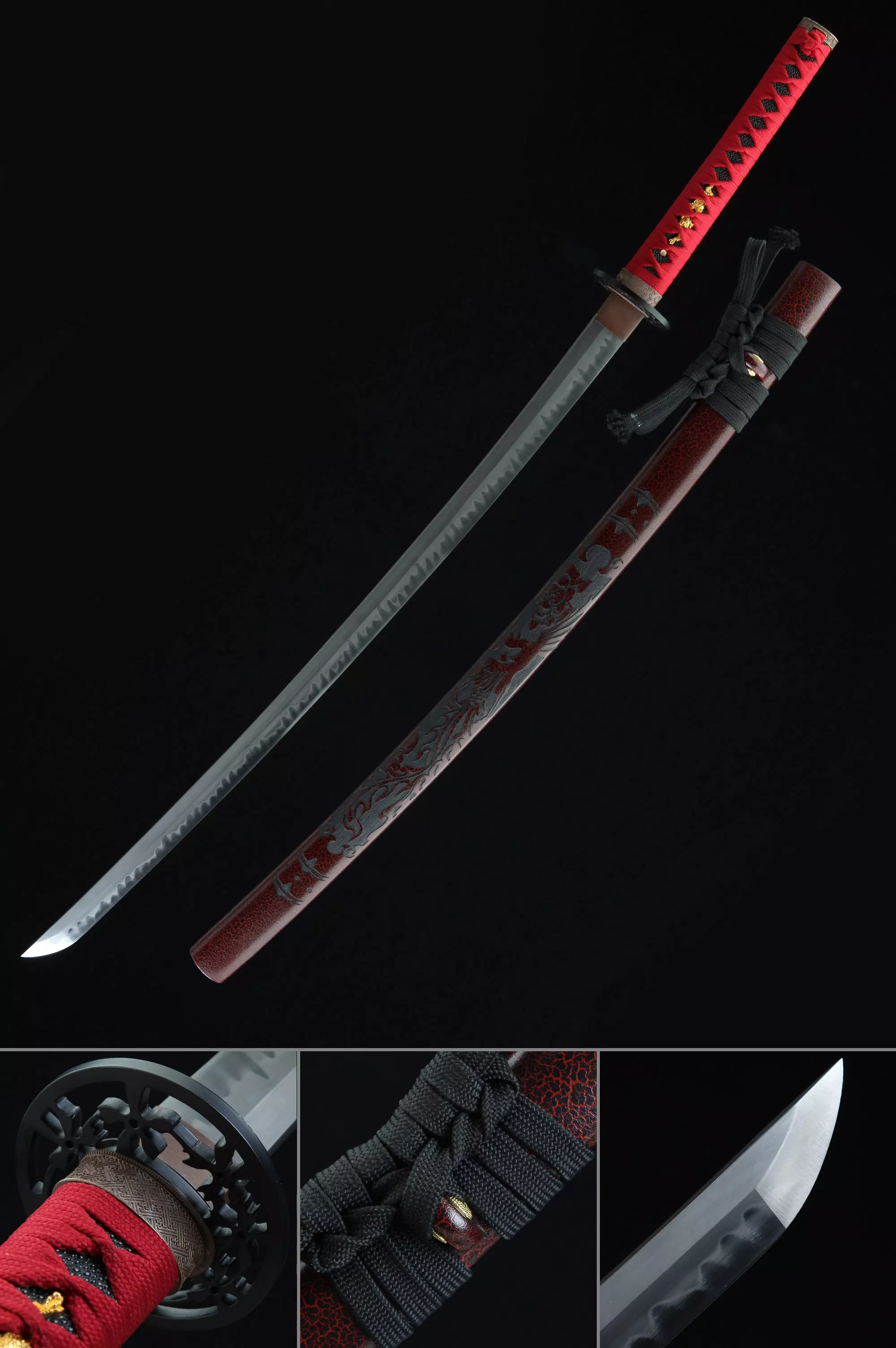 Katana Sword | Handmade Katana Sword T10 Carbon Steel With Crimson Saya ...