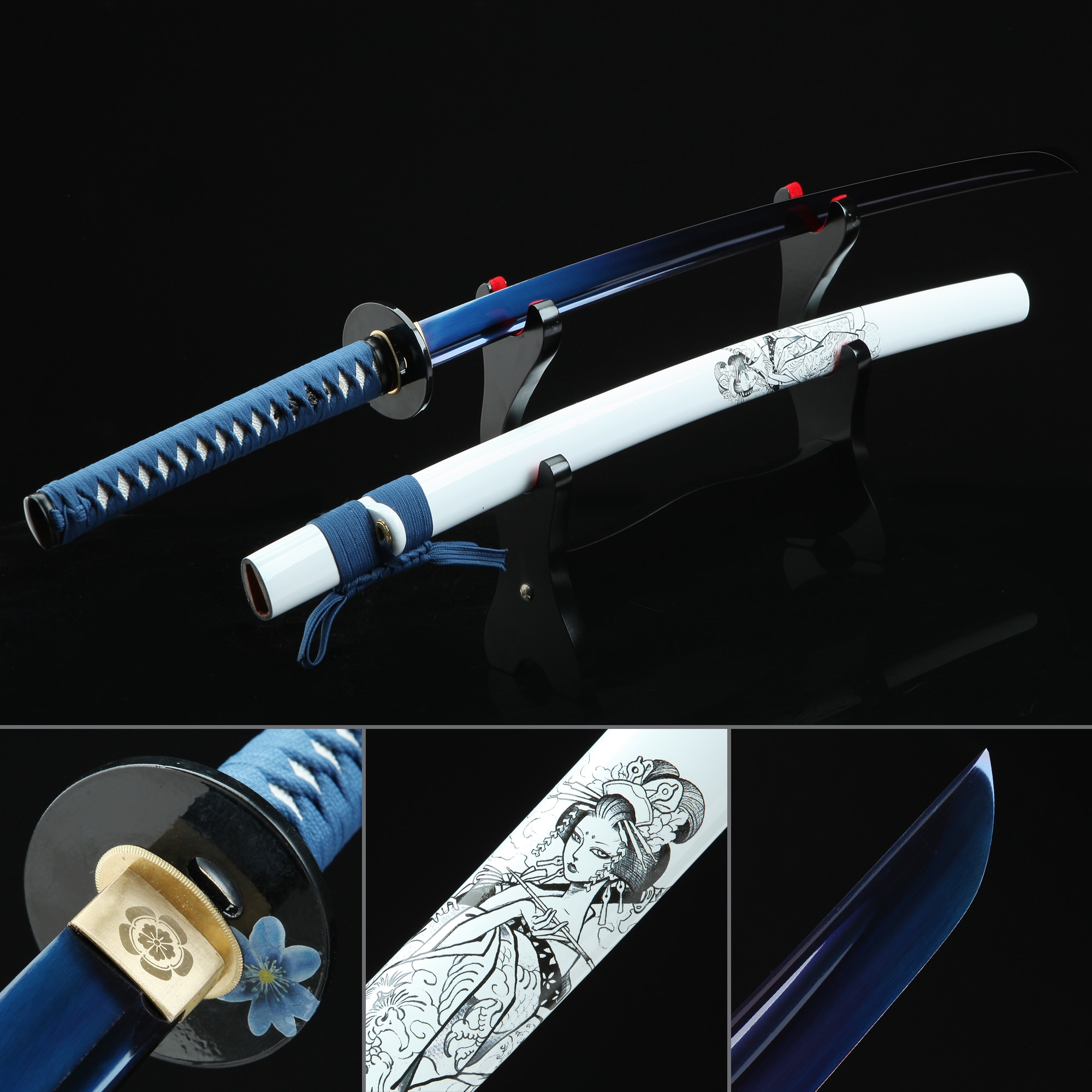 Handmade High Manganese Steel Blue Blade Real Japanese Katana Samurai ...
