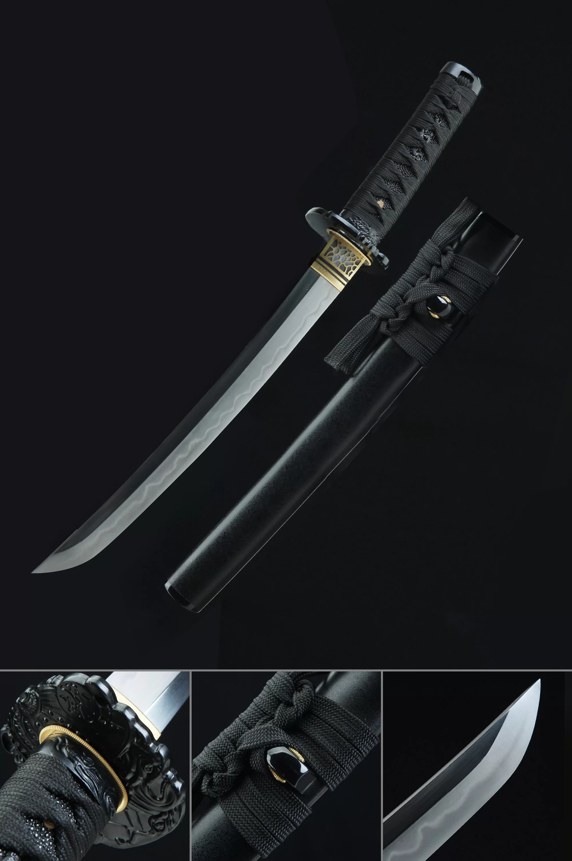 Handcrafted T10 Carbon Steel Tanto With Samurai Themed Tsuba - TrueKatana