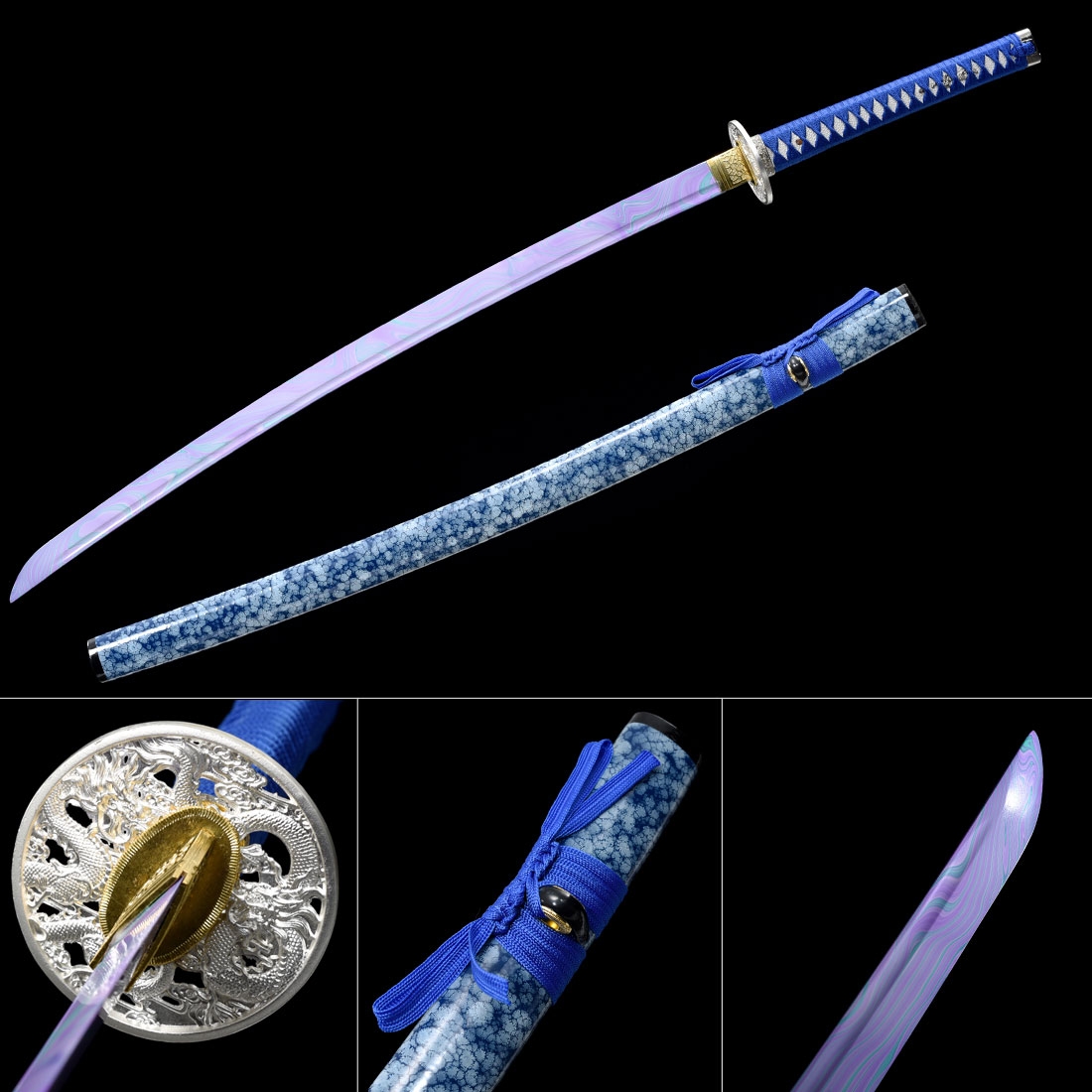 Handmade 1045 Carbon Steel Purple Blade And Dragon Tsuba Theme Real ...