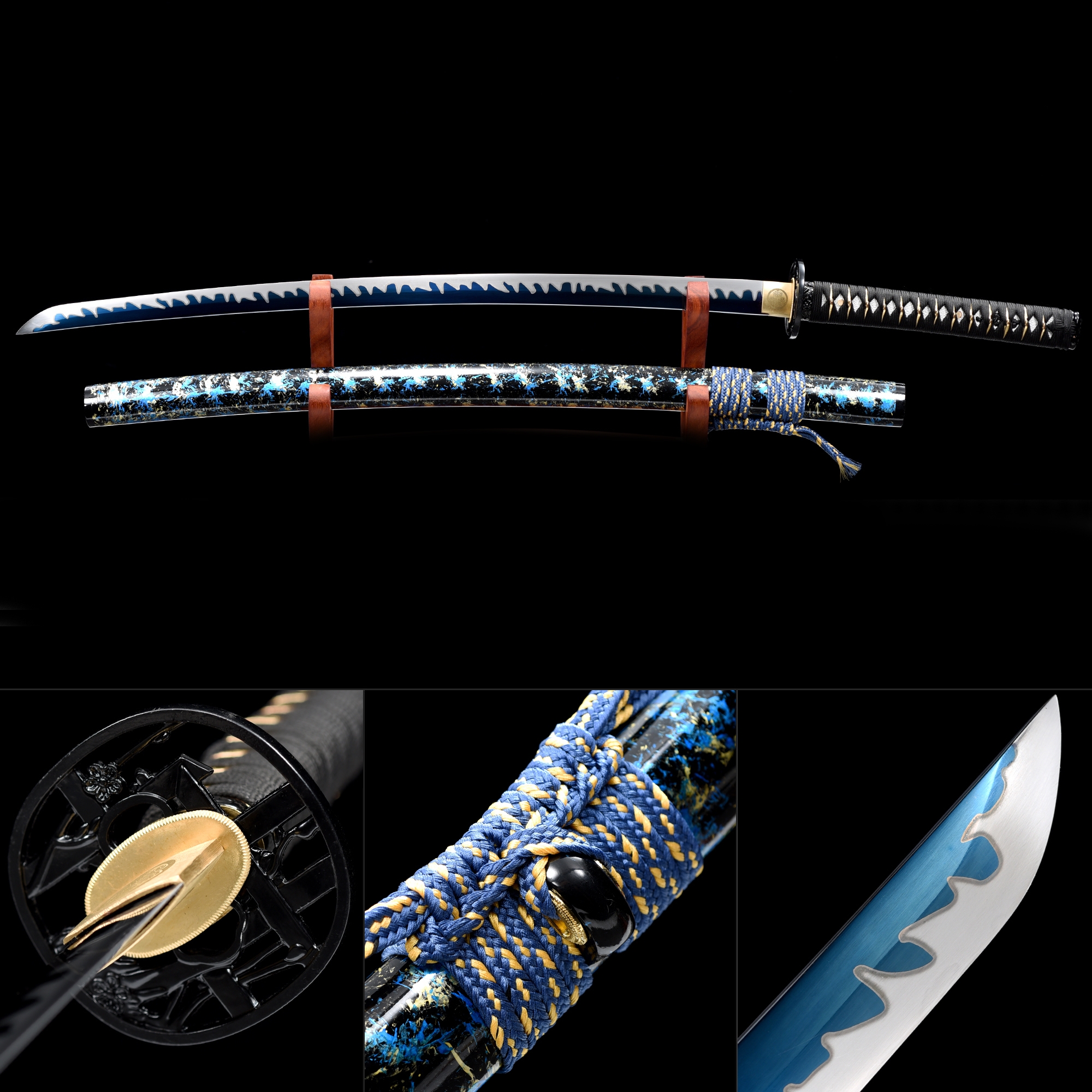 Handmade High Manganese Steel Blue Blade Japanese Samurai Katana Sword ...