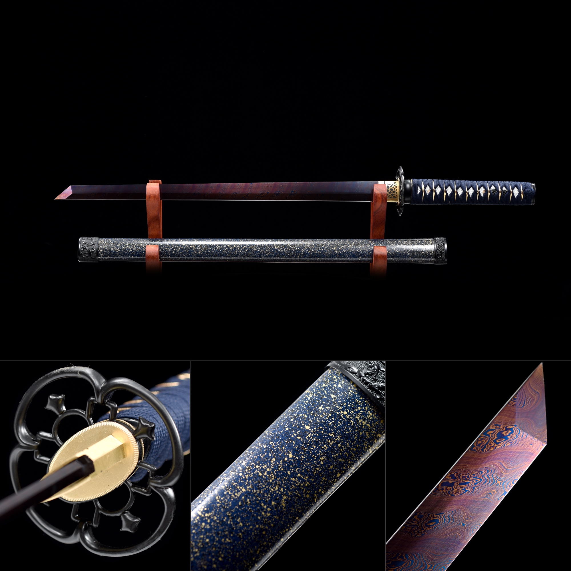 Handmade Pattern Steel Red Blade Real Japanese Ninjato Ninja Sword With ...