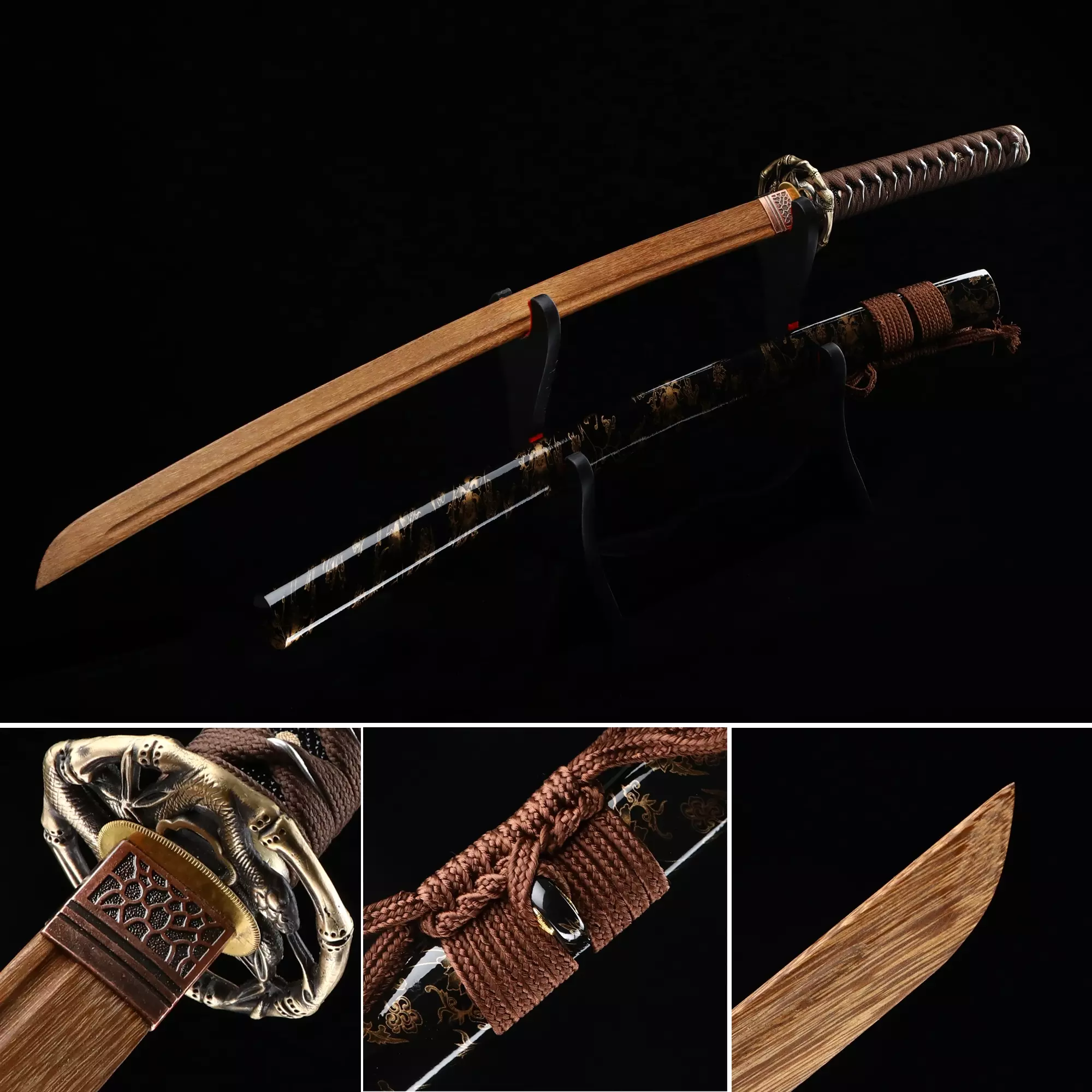 Wooden Katana | Handmade Japanese Wooden Unsharp Katana With Brown ...