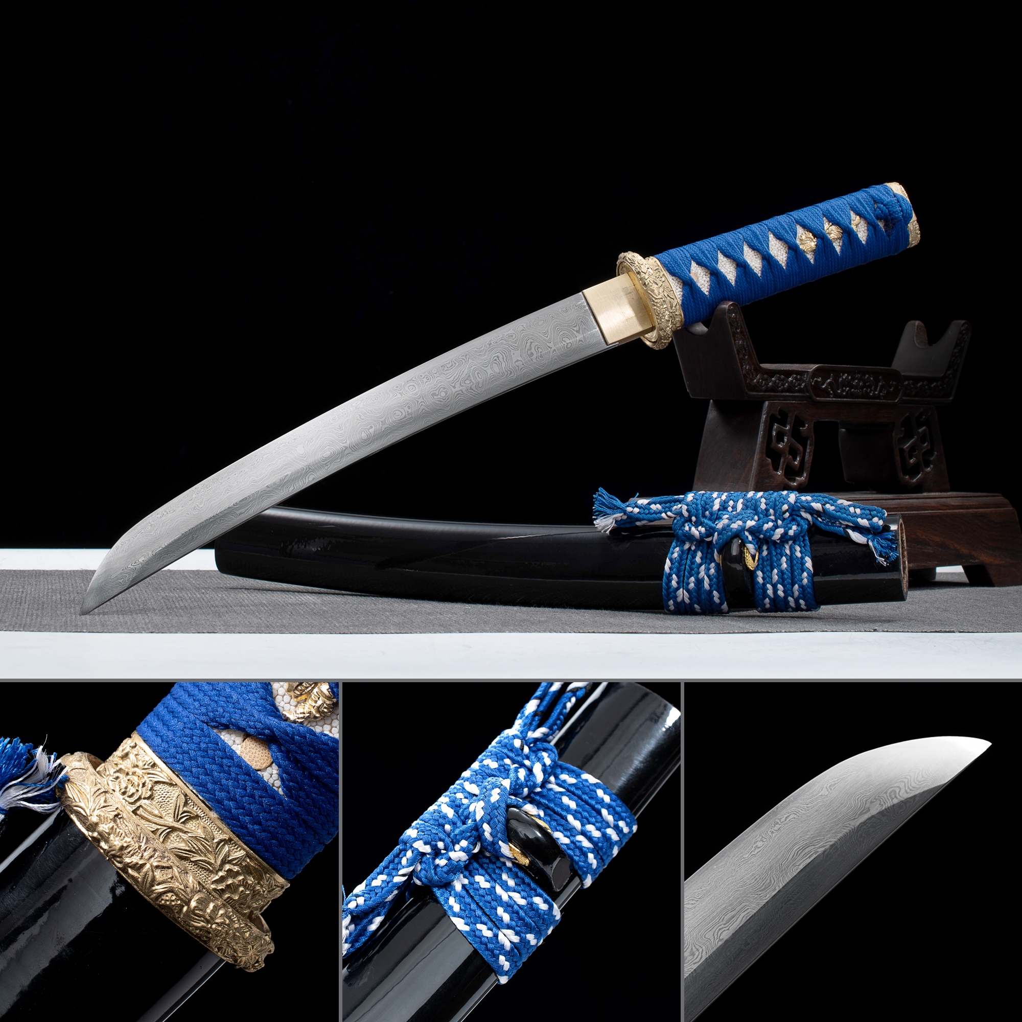 Handmade 1000 Layer Folded Steel Real Japanese Tanto Sword With Black ...