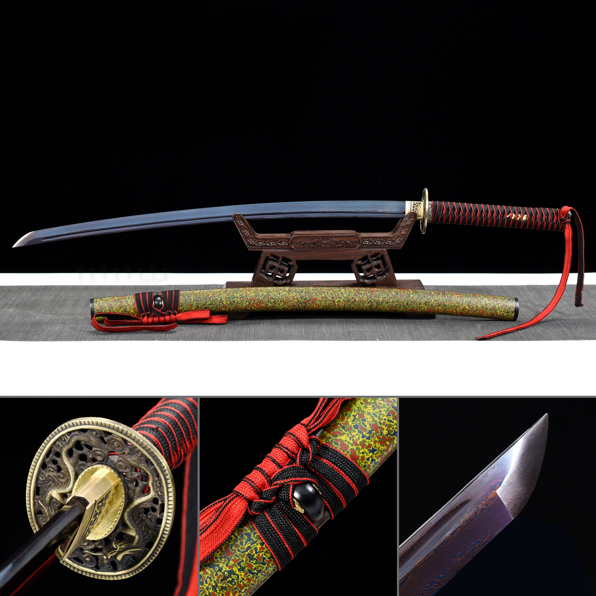 Handmade Pattern Steel Real Japanese Katana Samurai Swords With Yellow ...