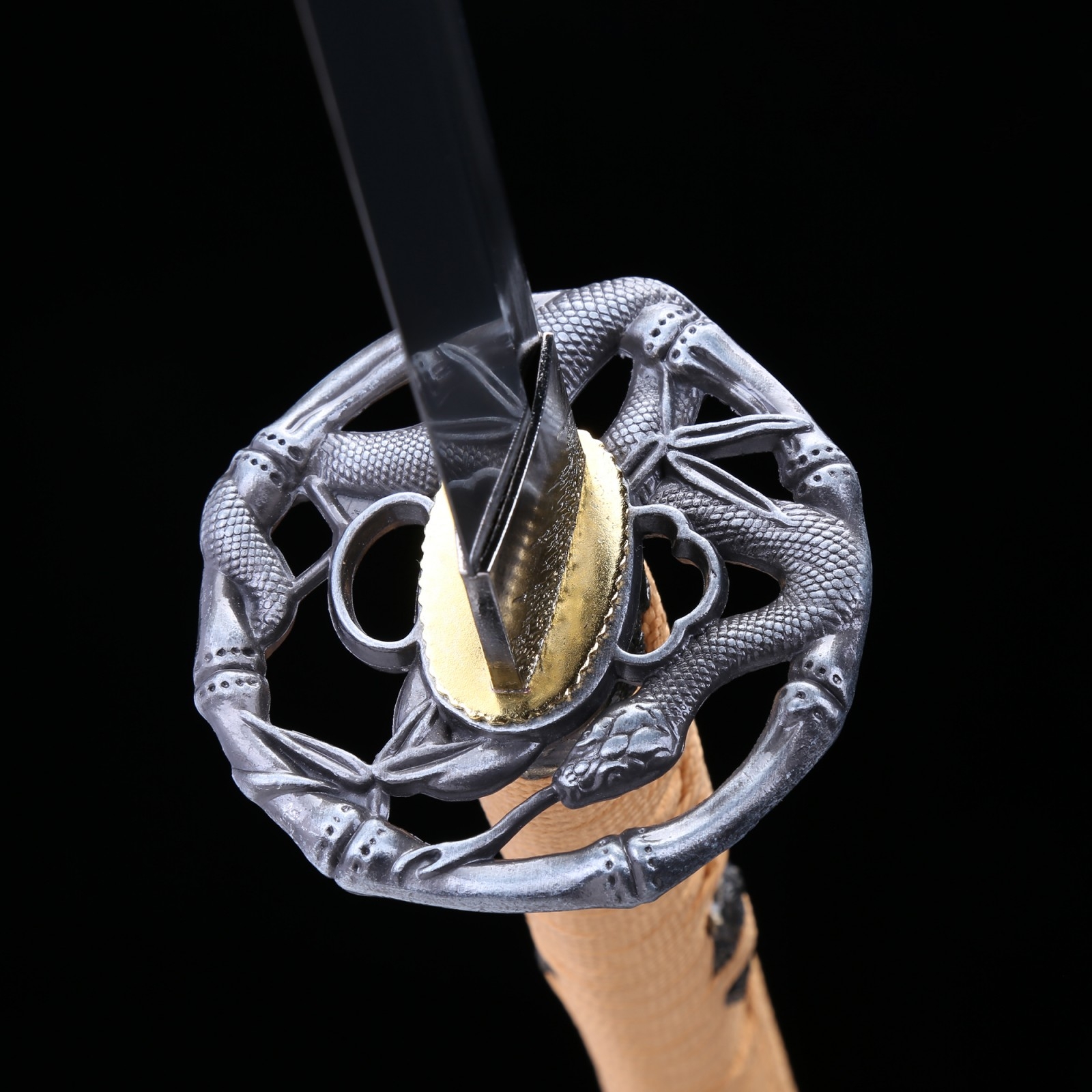 Handmade Bamboo Snake Granite Saya Spring Steel Katana Japanese Samurai ...