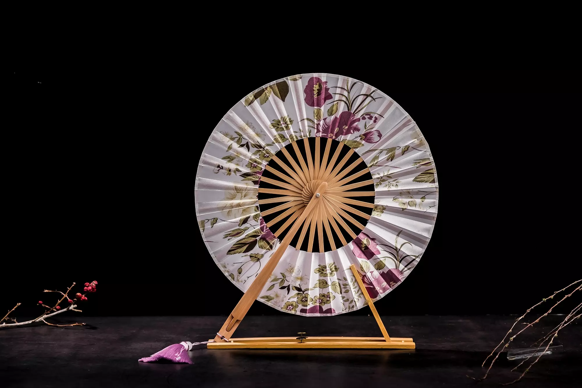 Japanese Fan | Japanese Round Windmill Silk Fan With Bamboo Frame For ...