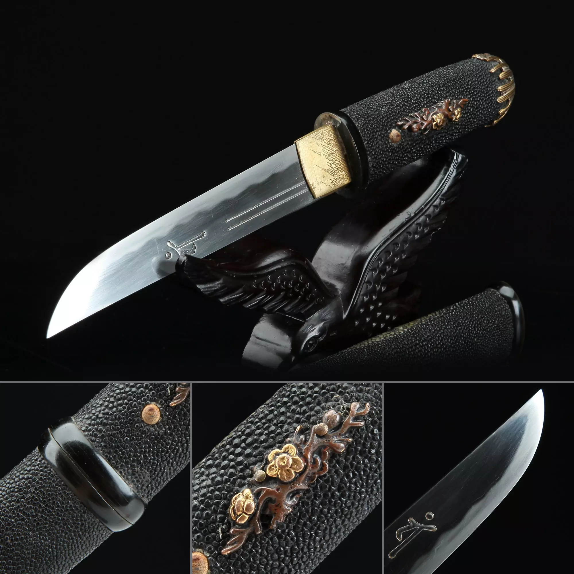 Tanto Knife | Handmade Japanese Pocket Tanto Knife With Black Rayskin Scabbard - TrueKatana