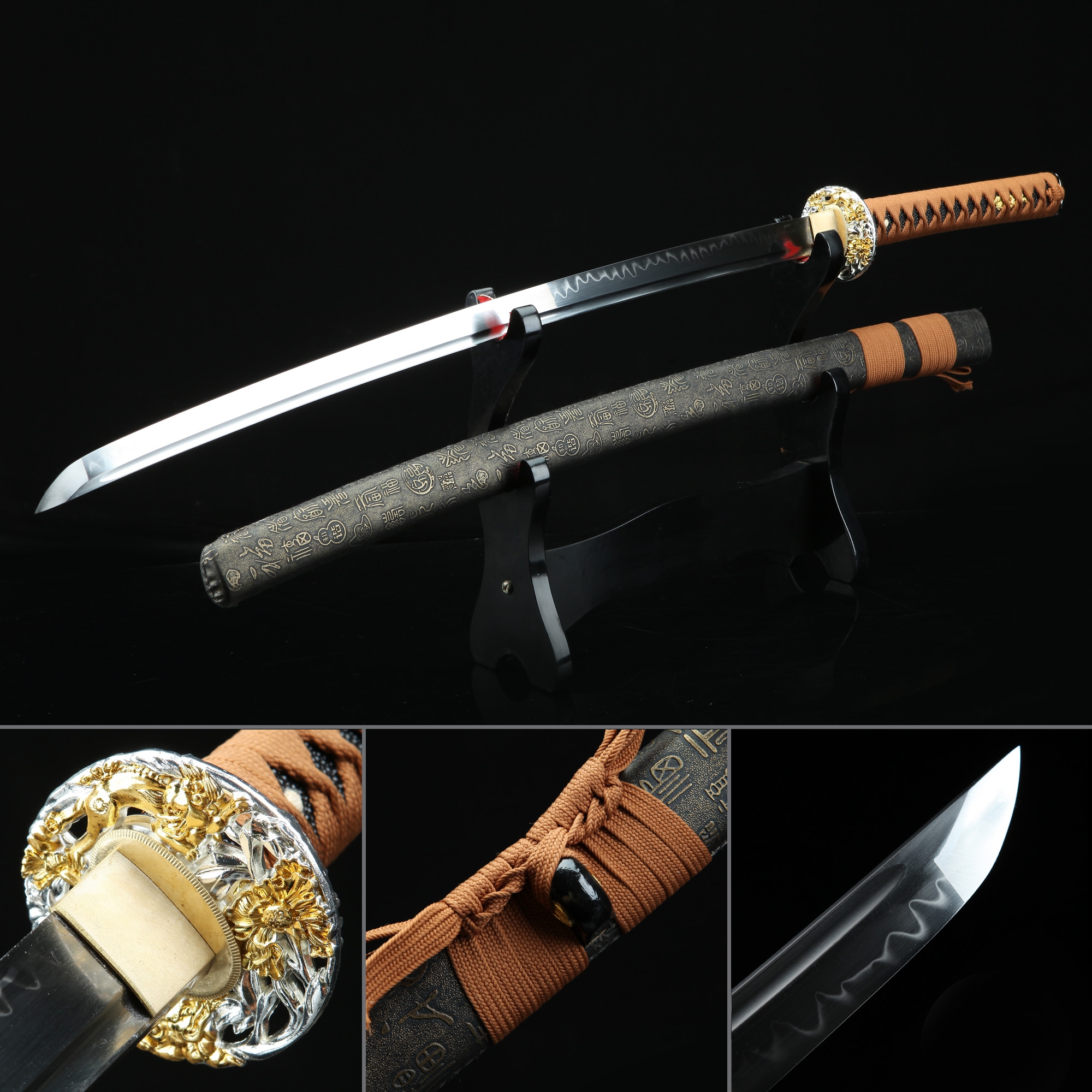 Bronze Chinese Character Theme Handmade Real Hamon Katana Samurai ...