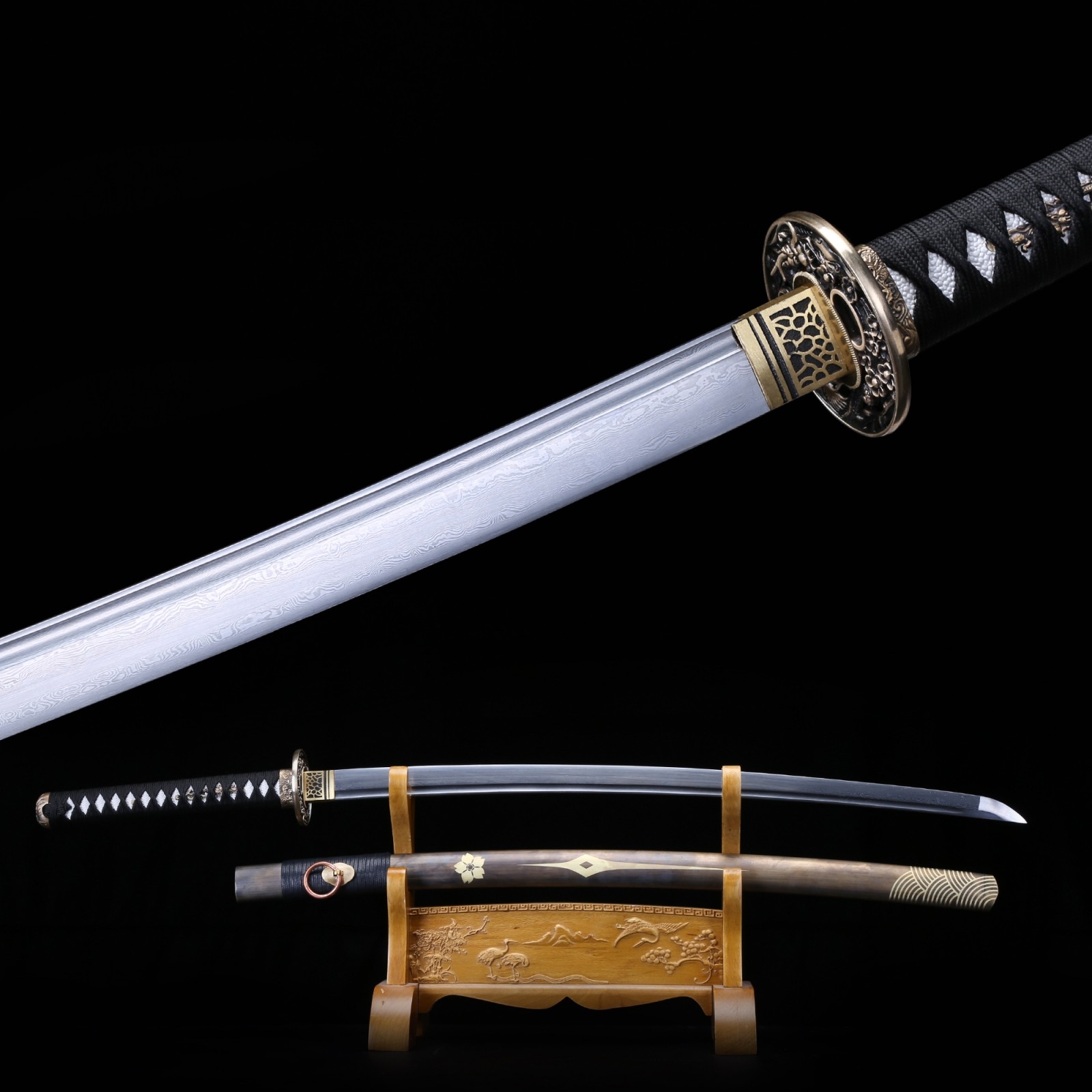 Épée De Samouraï Japonais Katata En Acier Damas Fait à La Main Avec ...
