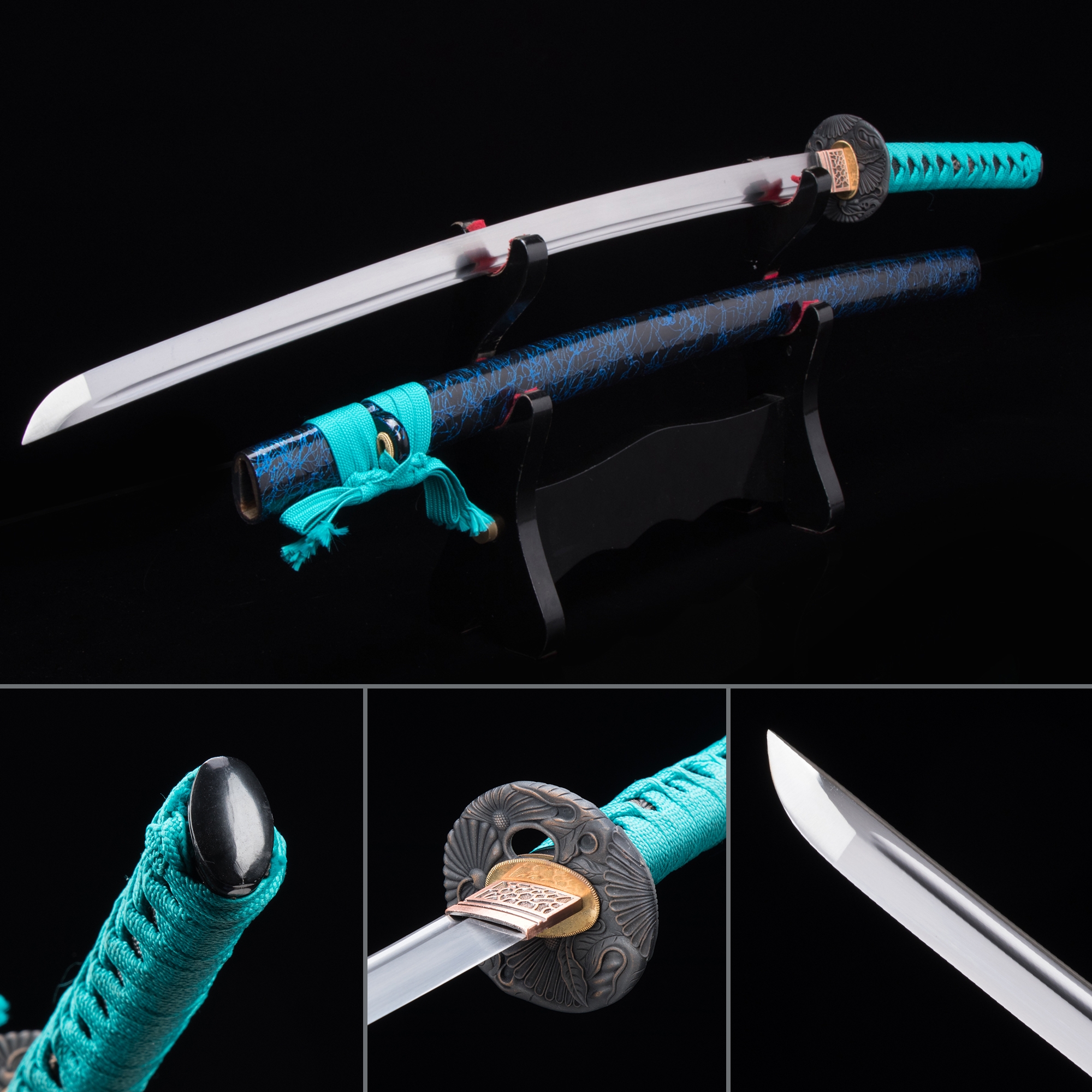 Blue Handle Katana | Handmade Japanese Samurai Sword High Manganese ...