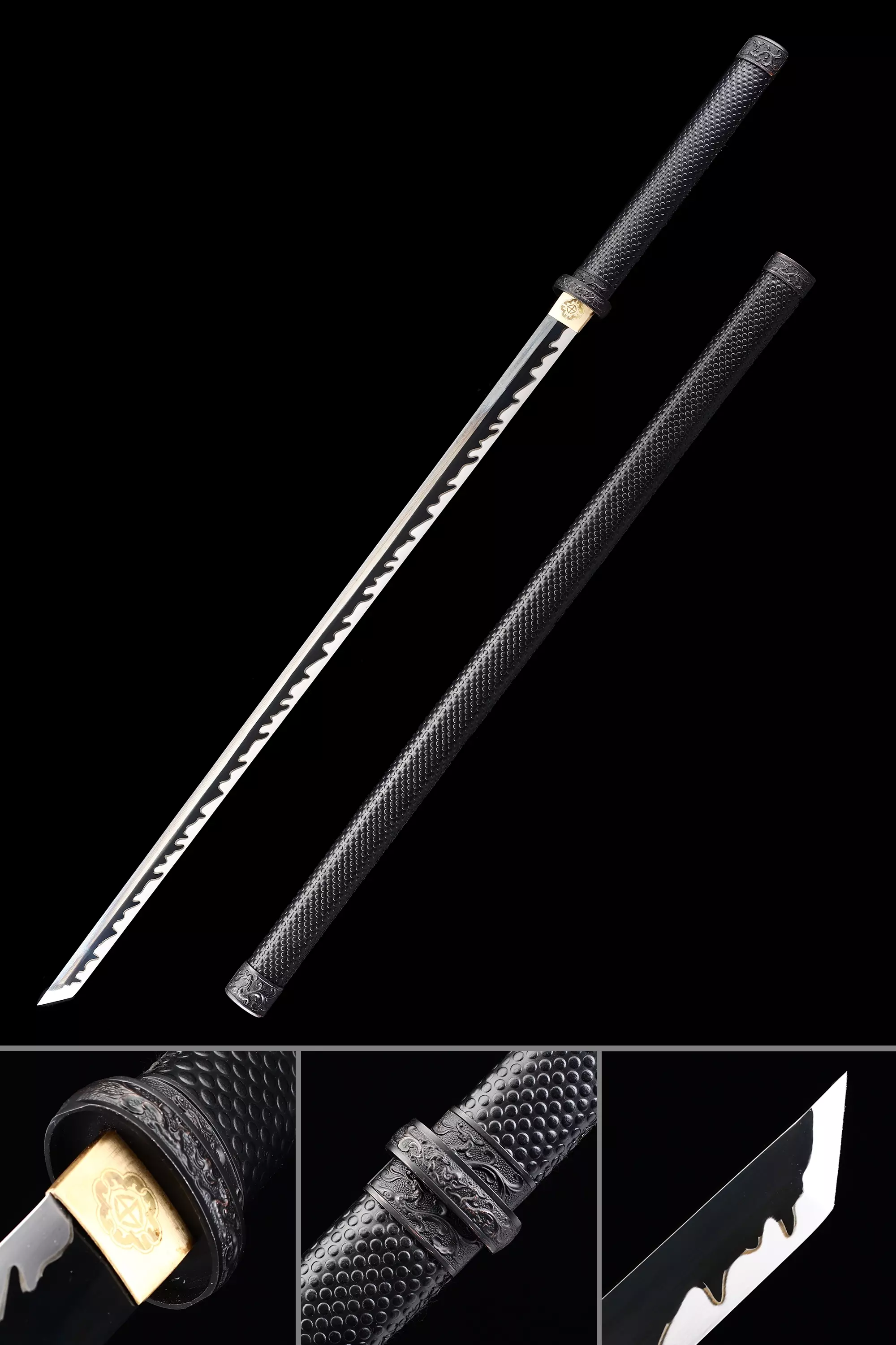 Tactical Ninjato | Manganese Steel Ninjato with Serrated Spine, Black ...